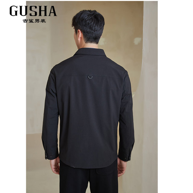 Gusha black business jacket men's simple and neat commuting casual ...