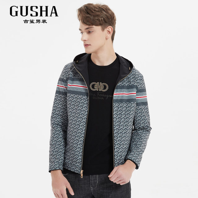 Gusha black fashion jacket men's business khaki pattern trendy jacket ...