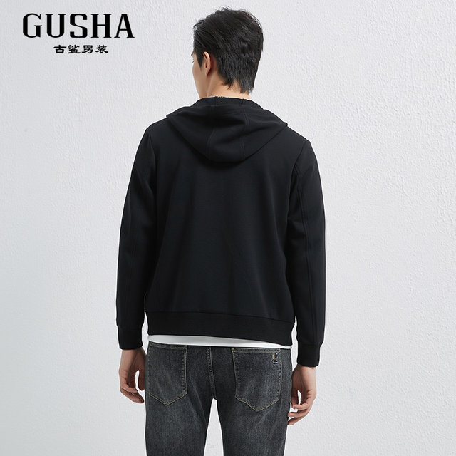 Gusha Black Popular Youth Jacket Men's Modal Hooded Casual Sweater ...