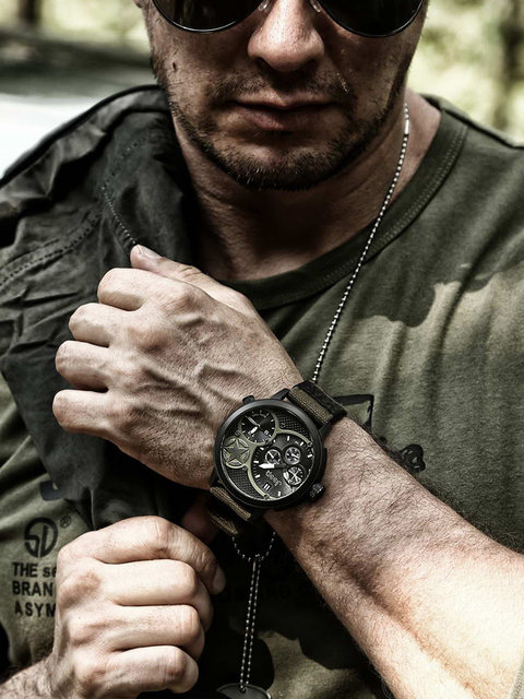 Jeep Watch for Men, Dual Movement, Dual Time Zone, Outdoor Sports, Waterproof Canvas Strap, Men ...
