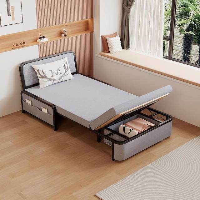 Folding dual-purpose sofa bed without armrests, new small apartment pull-out single bed, multi ...