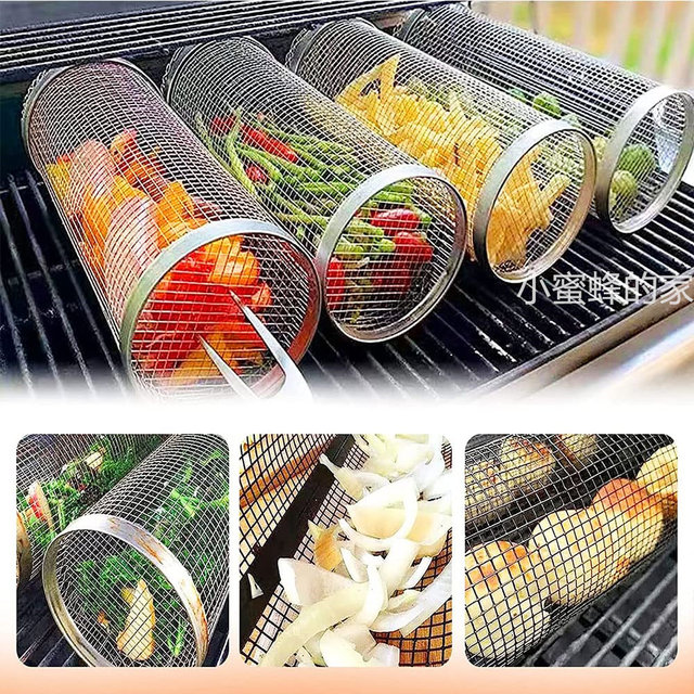 BBQ vegetable kebab round smoked stainless steel rotating rolling ...