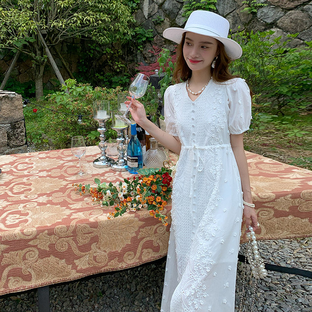 AMNANA French heavy drawstring waist slimming dress three-dimensional ...