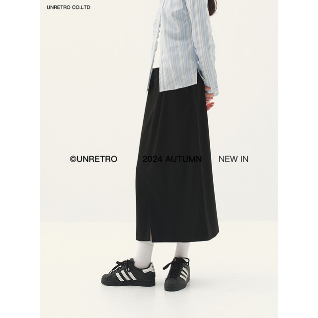 Unretro French black split slim slim -fitting skirt female spring and autumn high waist mid ...