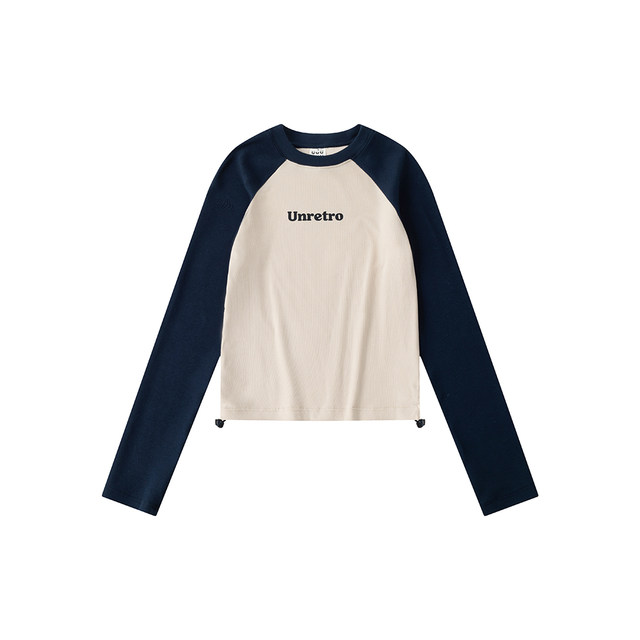 UNRETRO Retro Millennium Hot Girl Style Contrast Slim Short Long Sleeve T-Shirt for Women