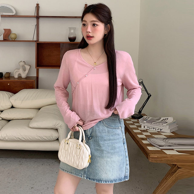 Plus size Women's V-Neck Chinese Style National Style Long sleeves Tops ...