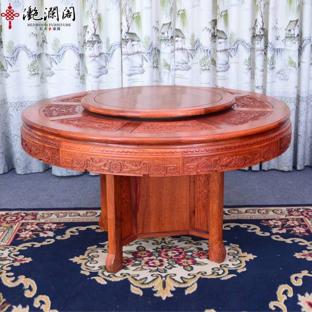 Mahogany Burmese rosewood rosewood noodles carved round table Chinese ...
