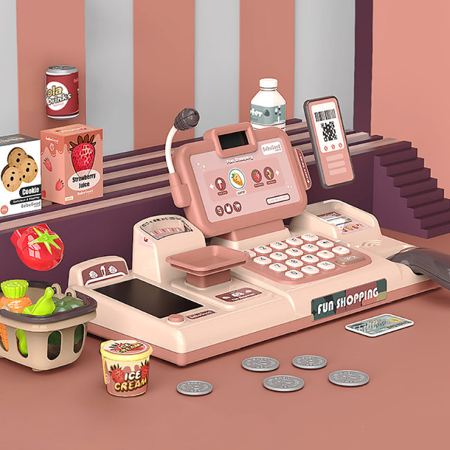 Children 3 to 6 years old, simulated supermarket cash register, girl's ...