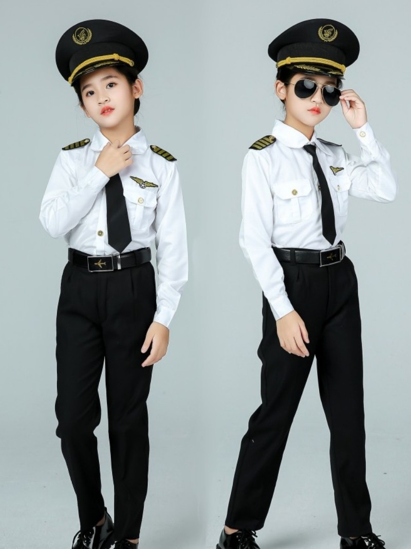 Kids Pilot & Flight Attendant Costume Set - Polyester Uniform