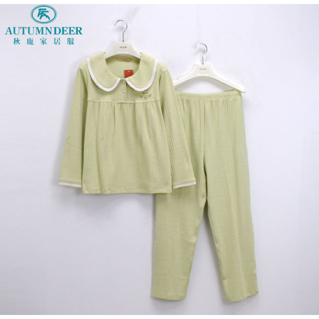 Qiulu pajama counter autumn new ladies double -sided staple pure cotton ...