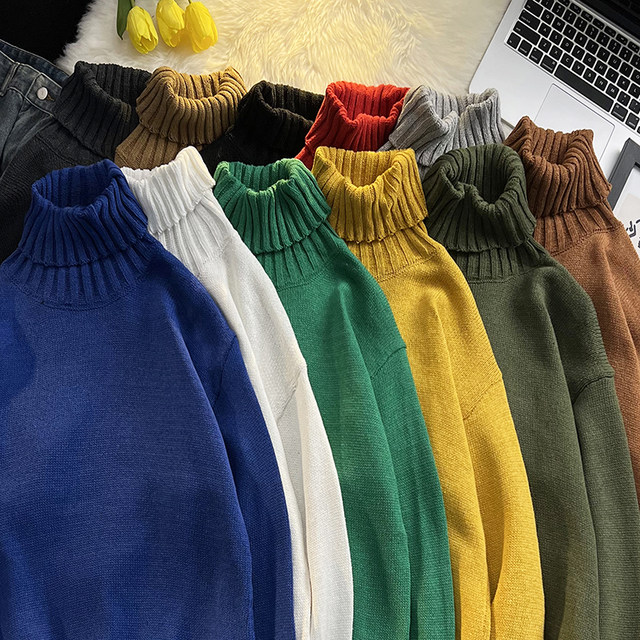 Japanese solid color turtleneck sweater sweater for men and women 2025 ...