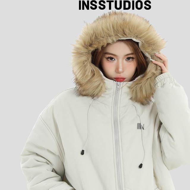 Insstudios national tide brand couple American gray school overcomes the hair collar hooded ...
