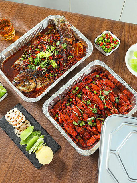 Disposable tinfoil grilled fish tray packing box tinfoil tray outdoor ...