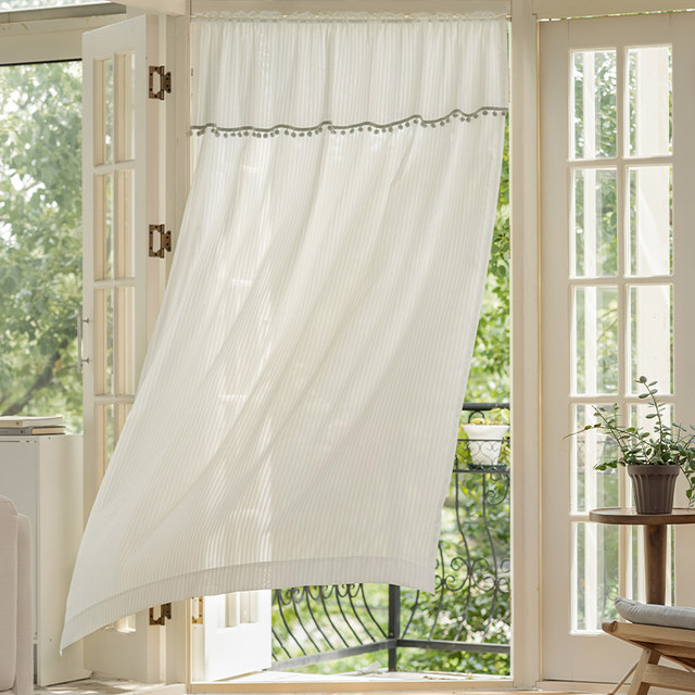 2024 new style punch-free Velcro curtains, gauze curtains, French white ...