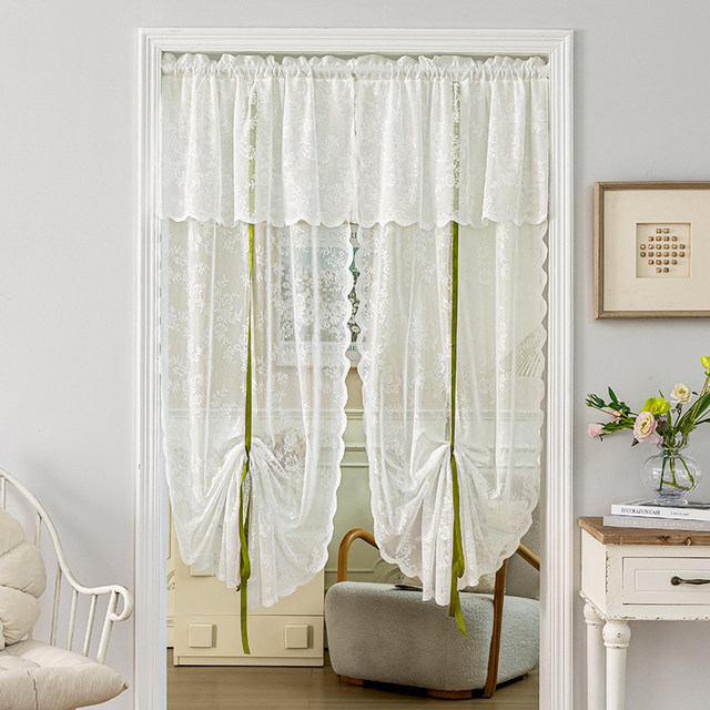 White French romantic door curtain Roman drawstring pull-up curtain ...