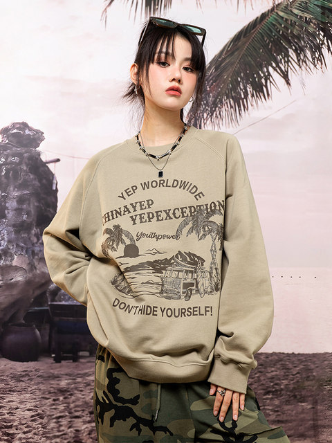 YEP American retro round neck sweater female spring and autumn new ...