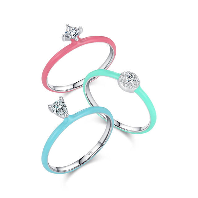 MODIAN S925 sterling silver dopamine candy color small sugar cube ring female Japanese and ...
