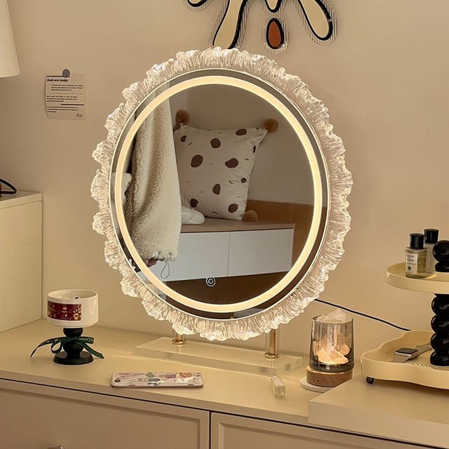 Cream Style Crystal Makeup Mirror Rotate Dressing Mirror with Lamp ...