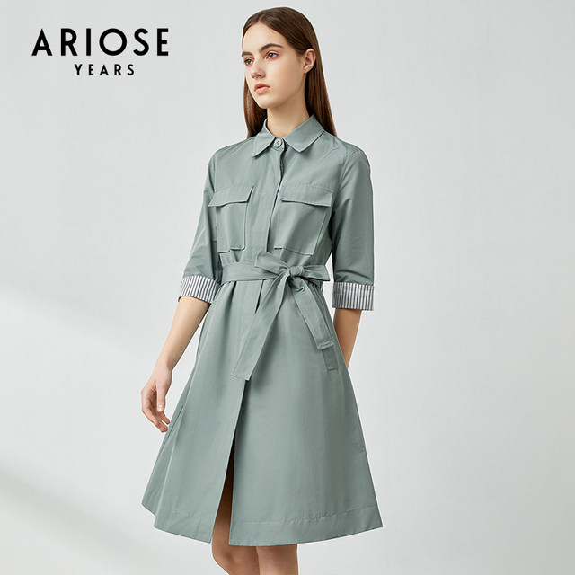 Enos Eshi spring new style waist slimming shirt dress windbreaker dress ...