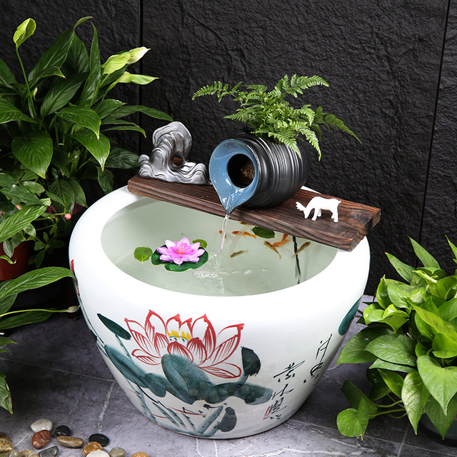 Ceramic flowing fish tank landscaping facade decoration of oxygen ...
