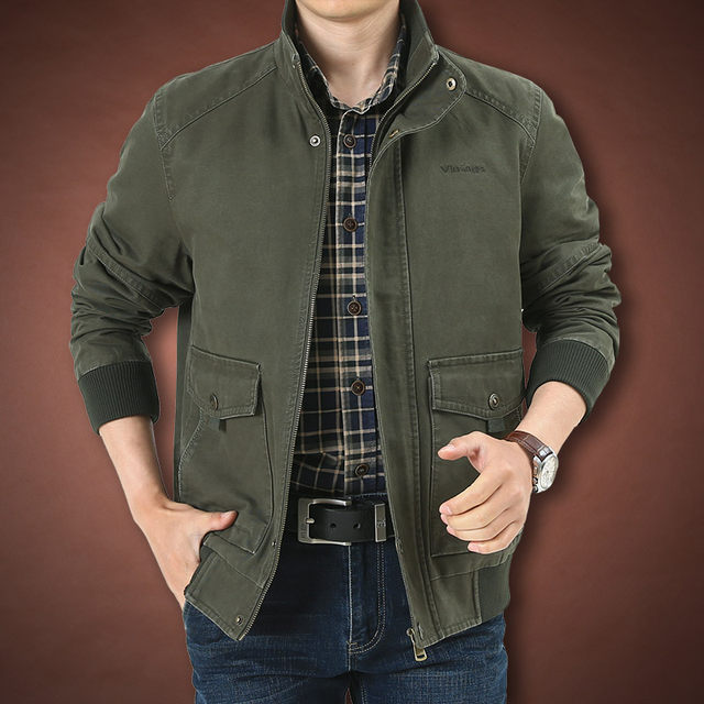 Spring and Autumn Men's Loose Jacket Fashion Large Size Stand Collar ...