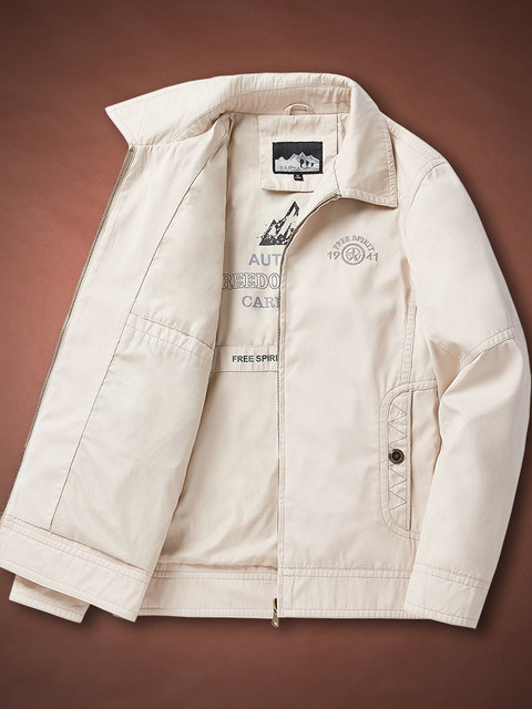 Men's Jacket Spring and Autumn Washed Cotton Jacket Men's Fashion ...