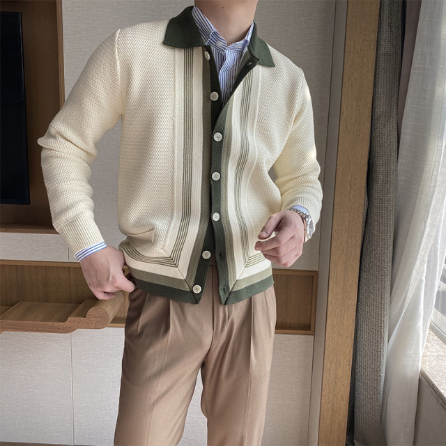 MoG Men's Autumn and Winter New Sweater Cardigan Men's Retro Jacquard ...