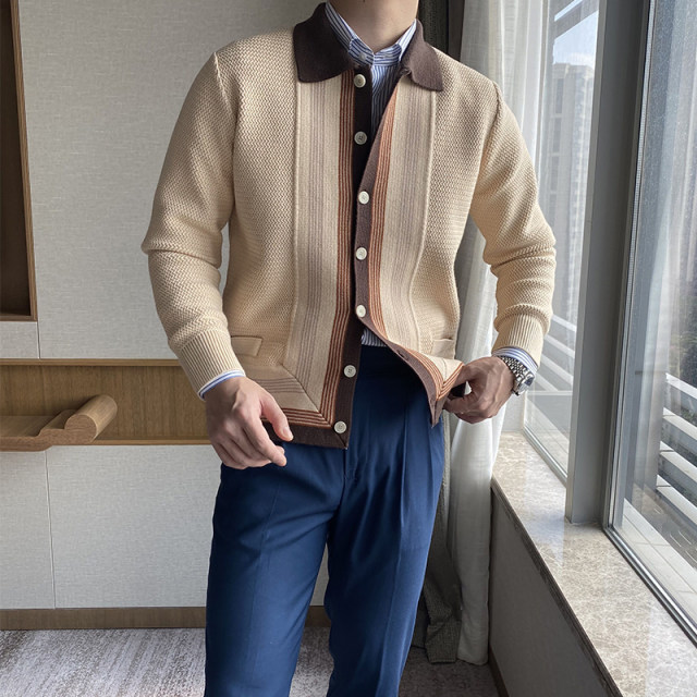 MoG Men's Autumn and Winter New Sweater Cardigan Men's Retro Jacquard ...