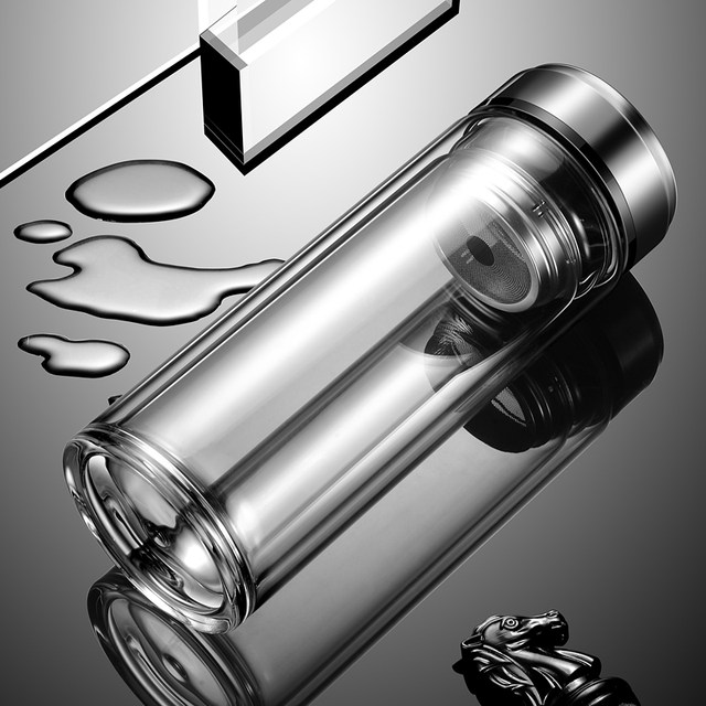 Double -layer large -capacity glass glass thermal cup Tea cup Car Portable Drinking Men's ...