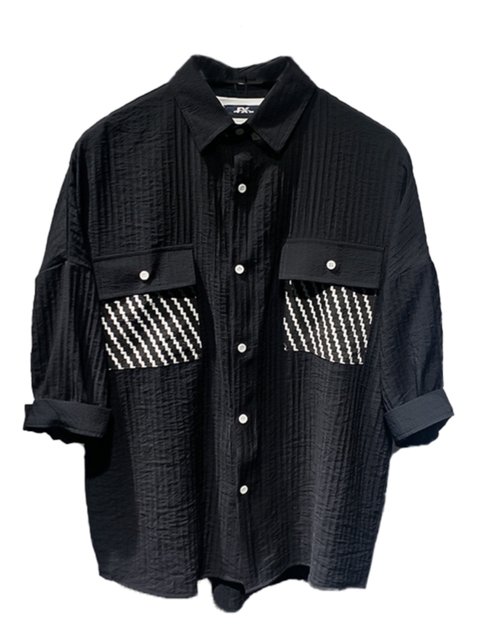 2025 summer trendy striped interfacial bag short-sleeved shirt for men ...