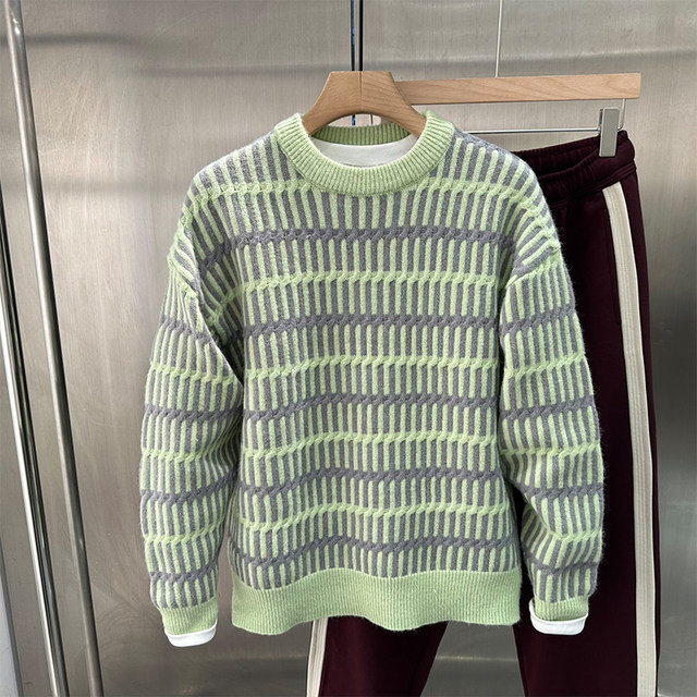 2024 autumn and winter high-end striped jacquard knitted sweater men's ...