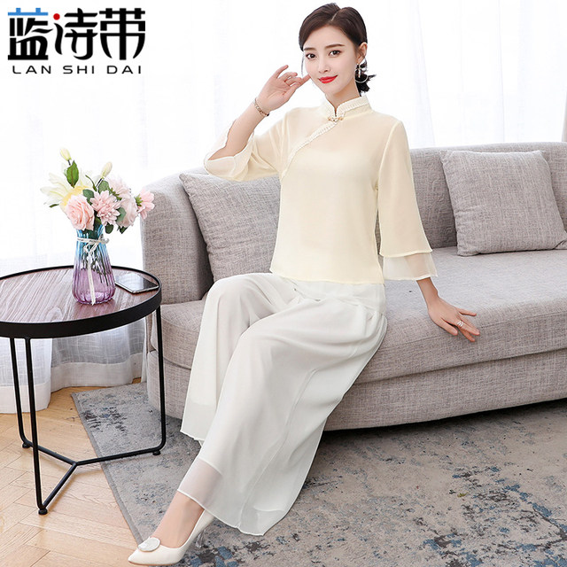 Tang suit female Chinese style girl ancient style top chiffon shirt ...