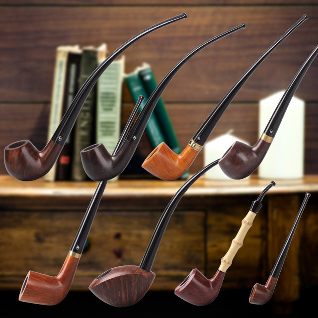 Imported heather pipe handmade solid wood long-handled reading pipe old ...