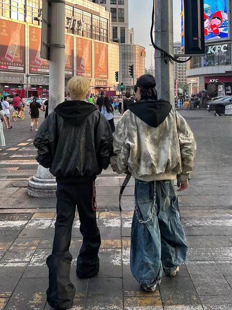 RollingMoney fake two-piece pilot leather jacket bomber jacket