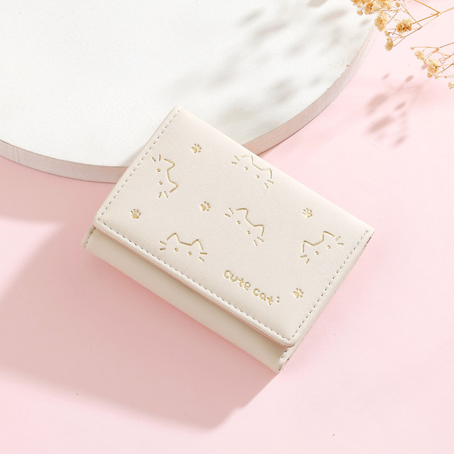 New short folding small wallet women's niche design cute printed cat ...