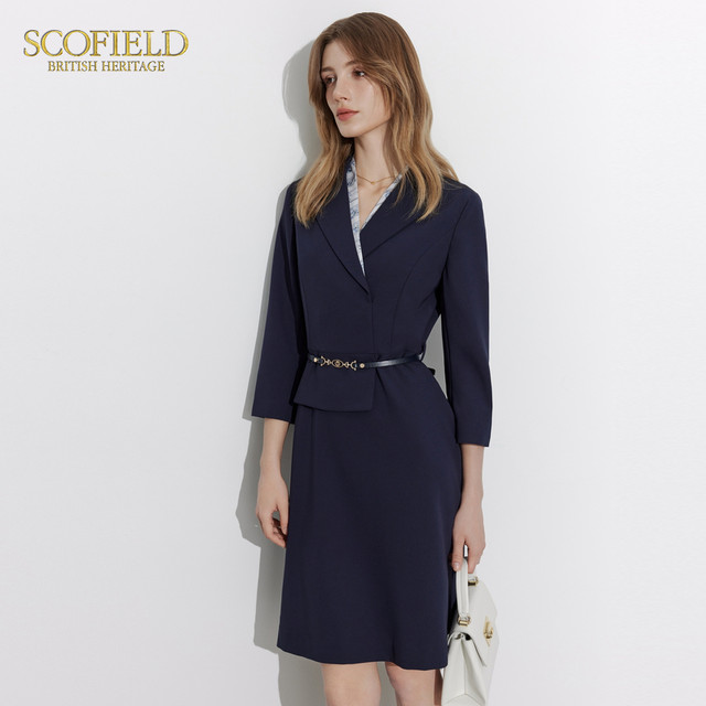Scofield women's suit V-neck splicing printed commuter fake two-piece ...