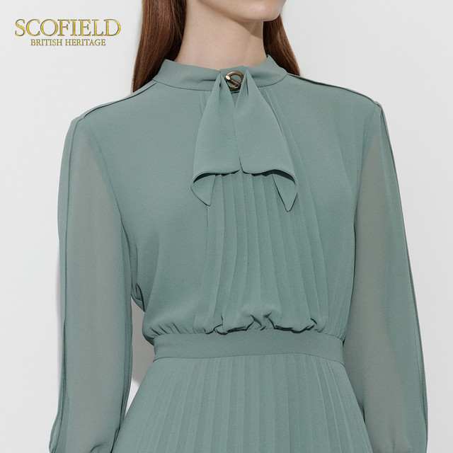 Scofield women's high-end mint green Man wave style pleated skirt slim ...