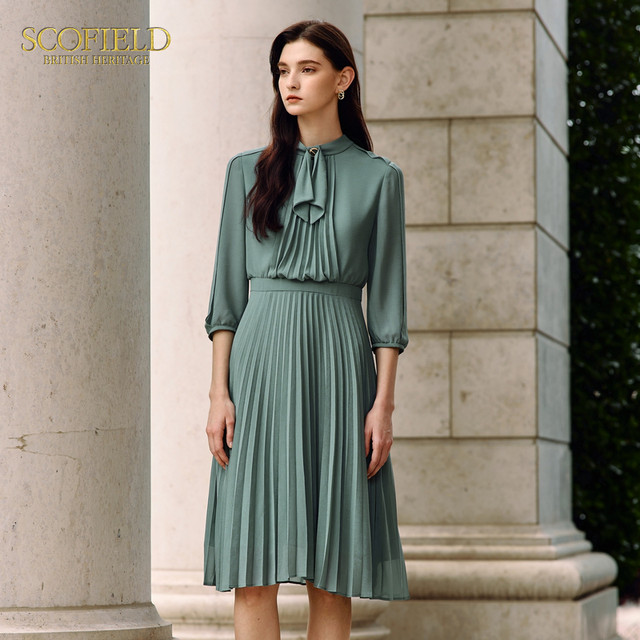 Scofield women's high-end mint green Man wave style pleated skirt slim ...