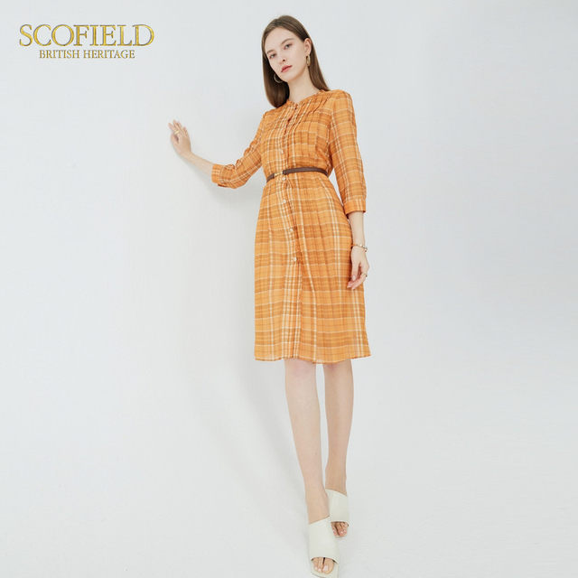 ScoField women's summer new French temperament retro checkered printing ...