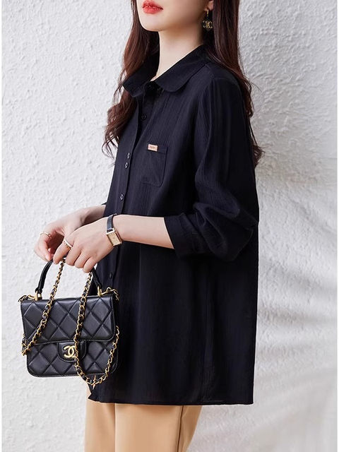 Pure cotton mid-length shirt for women in spring and autumn 2025 new ...