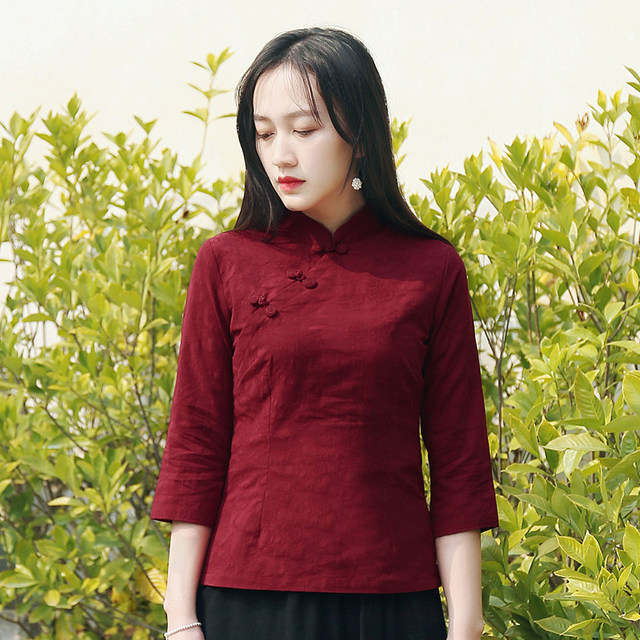 Chinese style cheongsam tops women's spring and summer Tang suit buckle ...