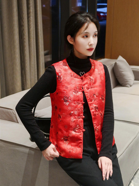 Tang Suit for Women, Chinese Style Vest, Retro Buttoned Padded Thick ...