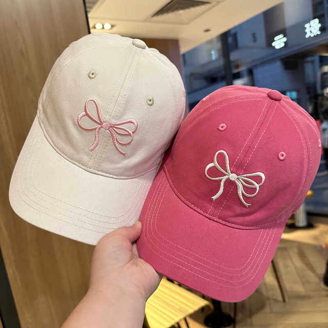 Korean INS niche designer model pink bow embroidered peaked hat female ...