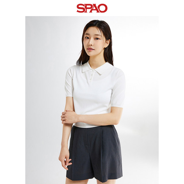 SPAO Korea's same style 2024 summer new women's sweet loose short-sleeved lapel sweater SPKWE24W01