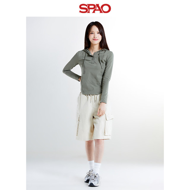 SPAO Korea's new autumn 2024 women's temperament hooded sports long-sleeved T-shirt SPLWE49G15