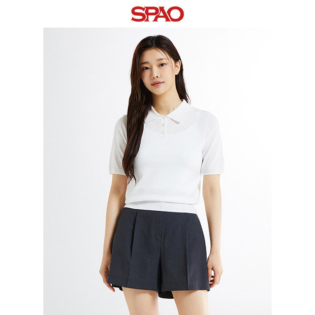 SPAO Korea's same style 2024 summer new women's sweet loose short-sleeved lapel sweater SPKWE24W01