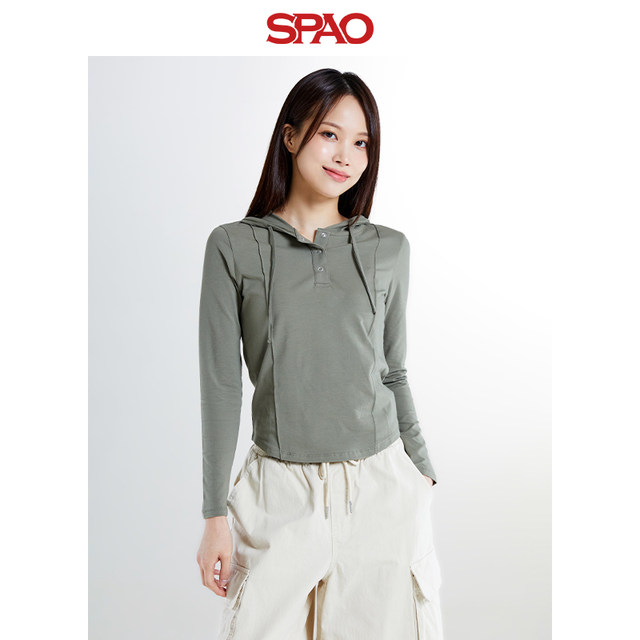SPAO Korea's new autumn 2024 women's temperament hooded sports long-sleeved T-shirt SPLWE49G15