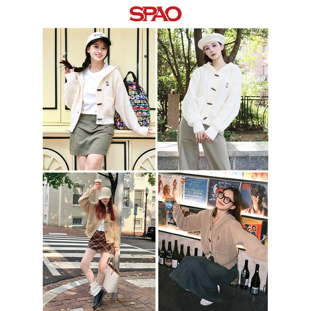 SPAO Korea's same style 2024 autumn new women's casual bear Woodie sweater jacket SPCKE49G41