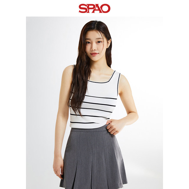 SPAO Korea's same style 2024 summer new women's fashion round neck sleeveless sweater vest ...