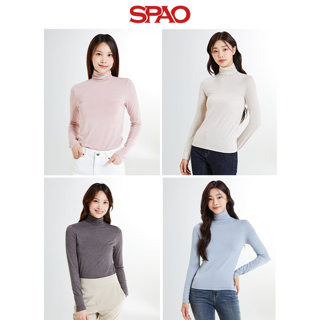SPAO 2024 Autumn Women's Fashionable Mid-High Collar Long-Sleeved T-Shirt SPLWE4TG03